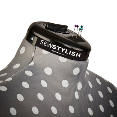ADJUSTABLE DRESSMAKERS DUMMY UK 16-20 GREY POLKA DOT