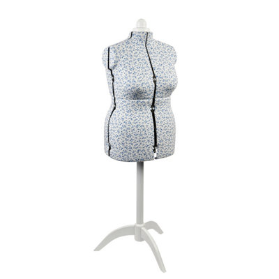 Adjustable Dressmakers Dummy - Wooden Stand Large 20-22 Ditsy Blue