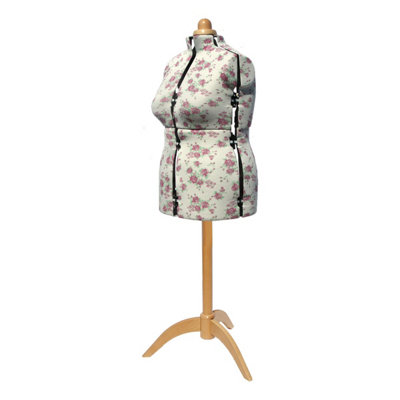 Adjustable Dressmakers Dummy - Wooden Stand Large 20-22 Rosebuds