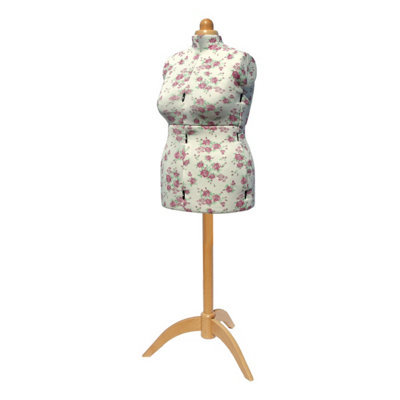 Adjustable Dressmakers Dummy - Wooden Stand Large 20-22 Rosebuds