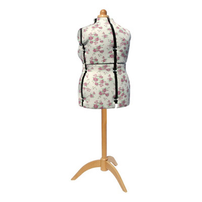 Adjustable Dressmakers Dummy - Wooden Stand Large 20-22 Rosebuds