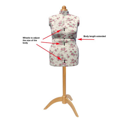 Adjustable Dressmakers Dummy - Wooden Stand Large 20-22 Rosebuds