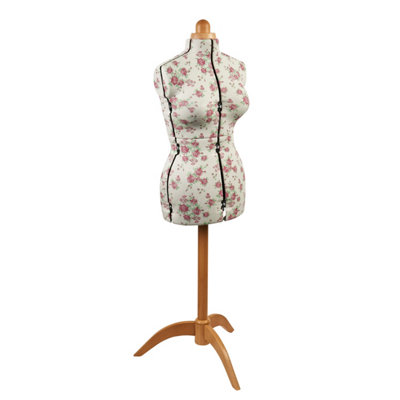 Adjustable Dressmakers Dummy - Wooden Stand Medium 16-20 Rosebuds