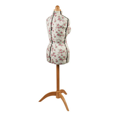 Adjustable Dressmakers Dummy - Wooden Stand Medium 16-20 Rosebuds