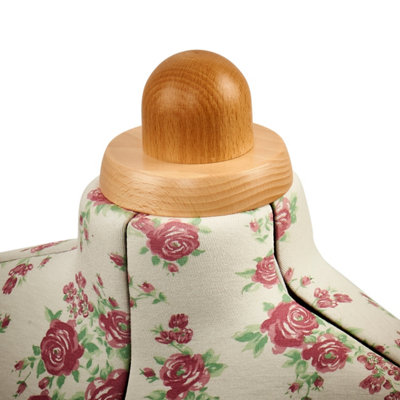 Adjustable Dressmakers Dummy - Wooden Stand Medium 16-20 Rosebuds