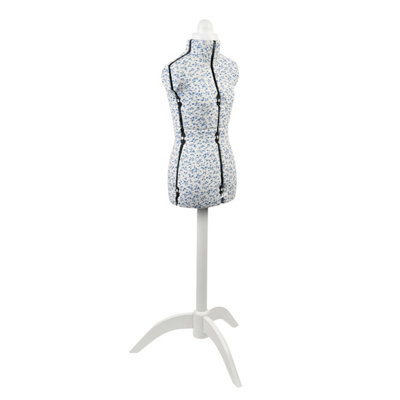 Adjustable Dressmakers Dummy - Wooden Stand Petite 6-10 Ditsy Blue