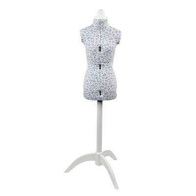 Adjustable Dressmakers Dummy - Wooden Stand Petite 6-10 Ditsy Blue
