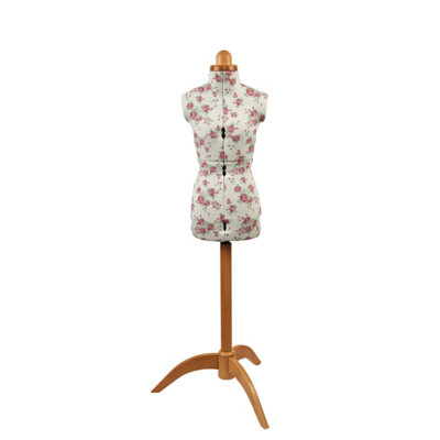 Adjustable Dressmakers Dummy - Wooden Stand Petite 6-10 Rosebuds