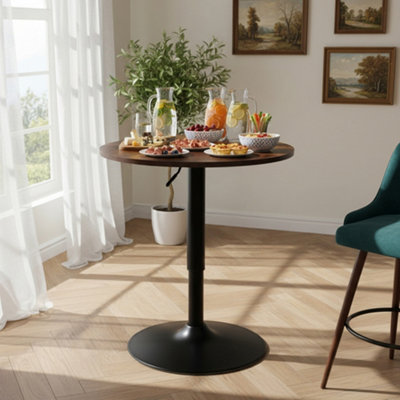ADJUSTABLE HEIGHT BROWN MDF ROUND RETRO BAR TABLE