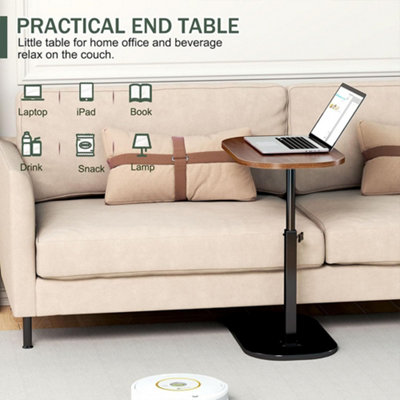 Adjustable Height C-Shaped Side Table for Sofa, Bed & Laptop - Walnut ...