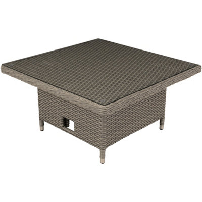 Adjustable Height Garden Coffee / Dining Table - Rattan Wicker Glass ...