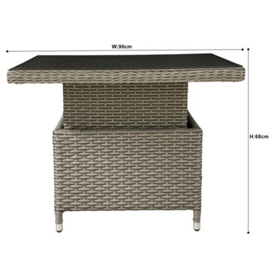 Adjustable Height Garden Coffee / Dining Table - Rattan Wicker Glass ...