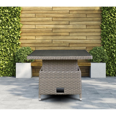 Adjustable Height Garden Coffee Dining Table Rattan Wicker Glass Outdoor