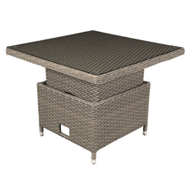 Adjustable Height Garden Coffee / Dining Table - Rattan Wicker Glass ...