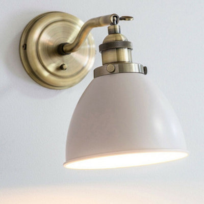 Adjustable Industrial Wall Light Brass & Grey Shade Vintage Arm Lamp ...