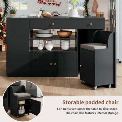 Adjustable Kitchen Island with Bar Stools - Sideboard & Cabinet with 6 ...