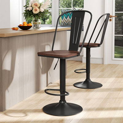 Adjustable Kitchen Swivel Bar Stool Set of 2 with Footrest in Dark ...
