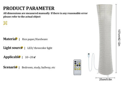 Adjustable LED Floor Lamp with Three-Color Paper Lampshade for Bedroom ...