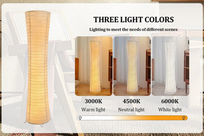 Adjustable LED Floor Lamp with Three-Color Paper Lampshade for Bedroom ...