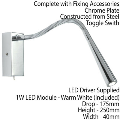 Adjustable LED Wall Light Warm White Chrome Flexible Bedside Reading ...