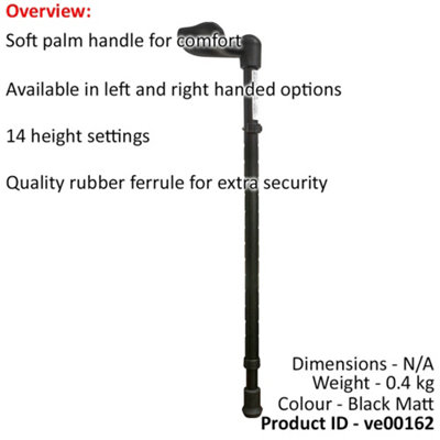 ADJUSTABLE LEFT HANDED ERGONOMIC WALKING STICK - TELESCOPIC MATT BLACK ...