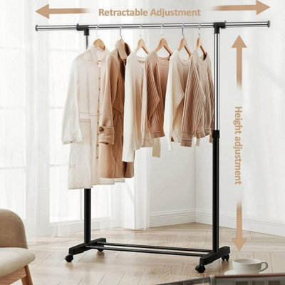 Adjustable Mobile Tidy Clothes Coat Garment Clothing Hanging Rail Rack