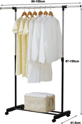 Adjustable Mobile Tidy Clothes Coat Garment Clothing Hanging Rail Rack