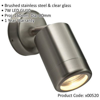 Adjustable Outdoor IP65 Wall Spotlight - 7W LED GU10 - Brushed ...