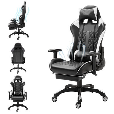 Adjustable PC Gaming Chair with Footrest, rgonomic Reclining Swivel Chair