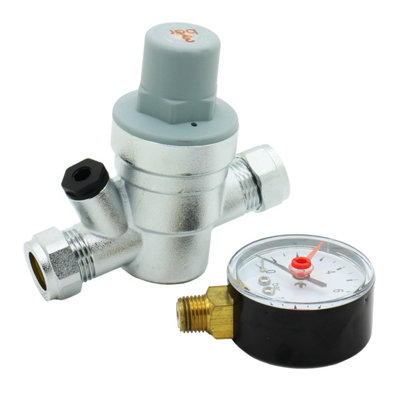 Adjustable Pressure Reducing Valve 15mm With 0-10 Bar Gauge