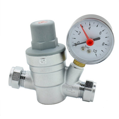 Adjustable Pressure Reducing Valve 15mm With 0-10 Bar Gauge