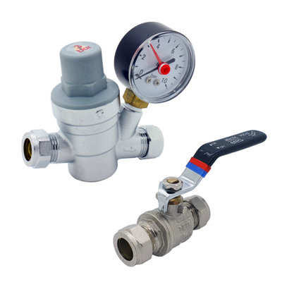 Adjustable Pressure Reducing Valve 15mm with Gauge + 15mm Lever Ball ...