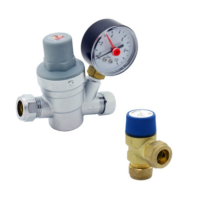 Adjustable Pressure Reducing Valve 15mm with Gauge + Pressure Relief ...