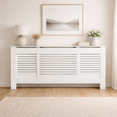 Adjustable Radiator Cover White Wooden Heater Cover Large Expandable ...