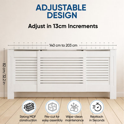 Adjustable Radiator Cover White Wooden Heater Cover Large Expandable ...