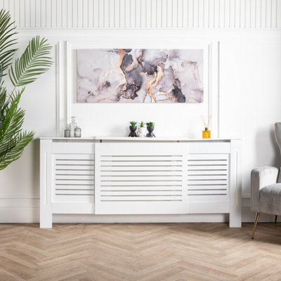 Adjustable Radiator Cover White Wooden Heater Cover Large Expandable ...