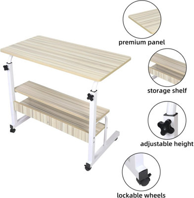 Adjustable Rolling Laptop Desk Portable Overbed Table with Lockable ...