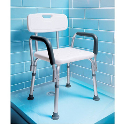 Adjustable Shower Chair With Arms, Non-Slip Rubber Feet & Cushioned ...