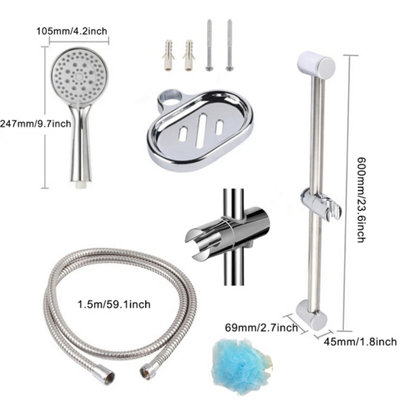 Adjustable Shower Rail Riser Kit with Soap Holder Hose and Shower Head ...