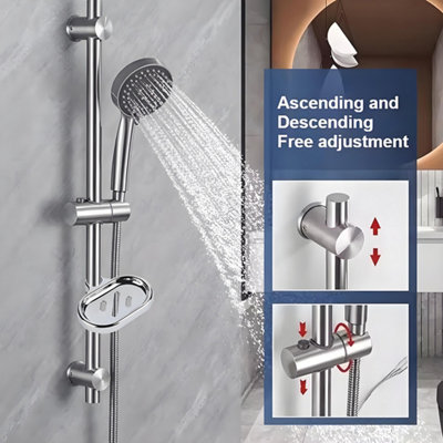 Adjustable Shower Rail Riser Kit with Soap Holder Hose and Shower Head ...