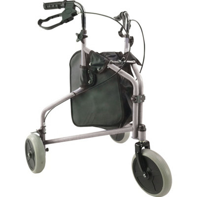 ADJUSTABLE SILVER STEEL TRI-WALKER WITH THREE WHEELS - 115KG CAPACITY ...