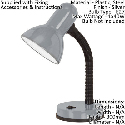 Adjustable Silver Table Lamp with Flexible Shade and E27 Bulb Socket