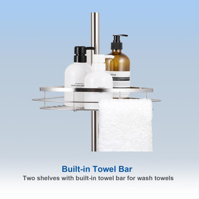 Adjustable Stainless Steel Corner Shower Tension Pole with 4 Tier Shelf ...