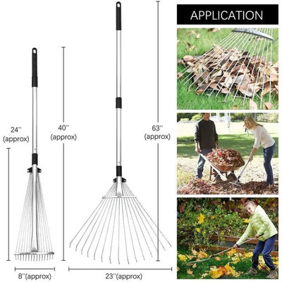 Adjustable Telescopic Metal Garden Rake Tools Leaf Telescopic Handle ...