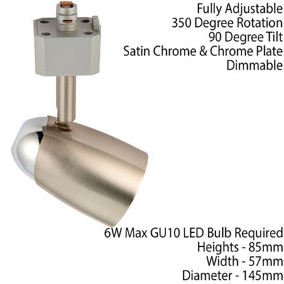 Adjustable Tilt Ceiling Track Spotlight Satin Chrome 50W Max GU10 Lamp ...