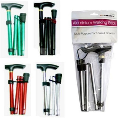Adjustable Walking Stick Folding Aluminium Chrome Easy Light Weight New ...
