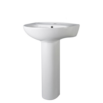 Adley Round Ceramic 1 Tap Hole Basin & Full Pedestal - 550mm ...