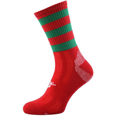 ADULT Size 7-11 Hooped Stripe Football Crew Socks RED/GREEN Training ...