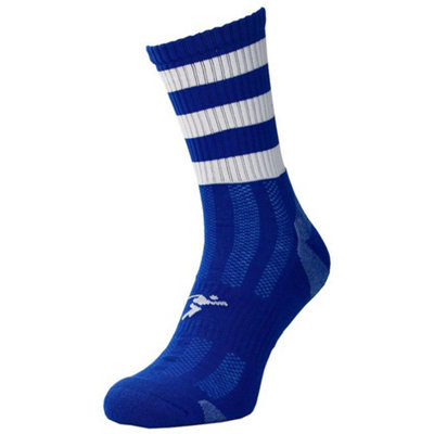 ADULT Size 7-11 Hooped Stripe Football Crew Socks ROYAL BLUE/WHITE ...