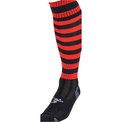ADULT Size 7-11 Hooped Stripe Football Socks - BLACK/RED - Contoured ...
